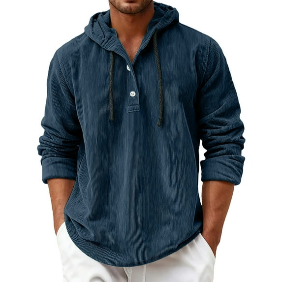 FINALGANG Men's Hoodie Solid Color Ribbed Knit Henley Sweatshirt Long ...