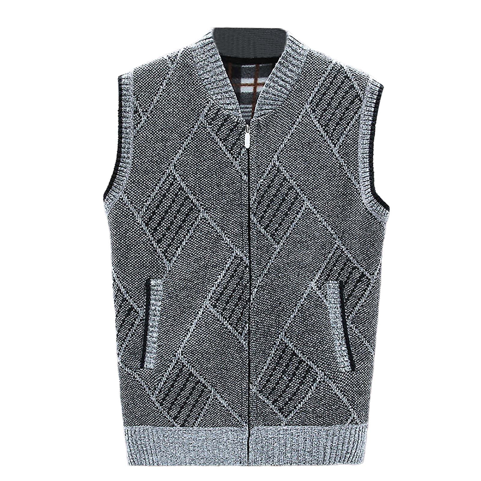 FINALGANG Men's Knit Sweater Vest Warm Diamond Pattern Relaxed Fit ...