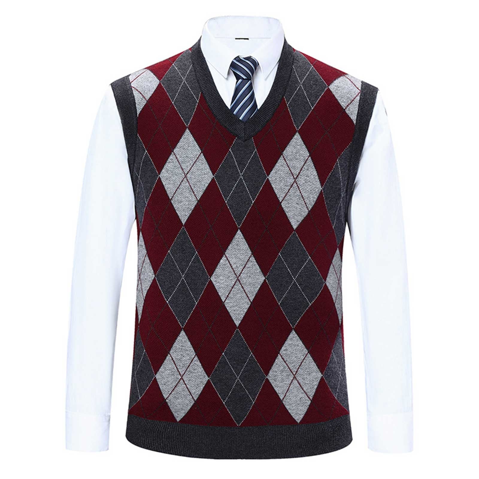 FINALGANG Men's Knitted Sweater Vest Diamond Pattern Relaxed Fit ...