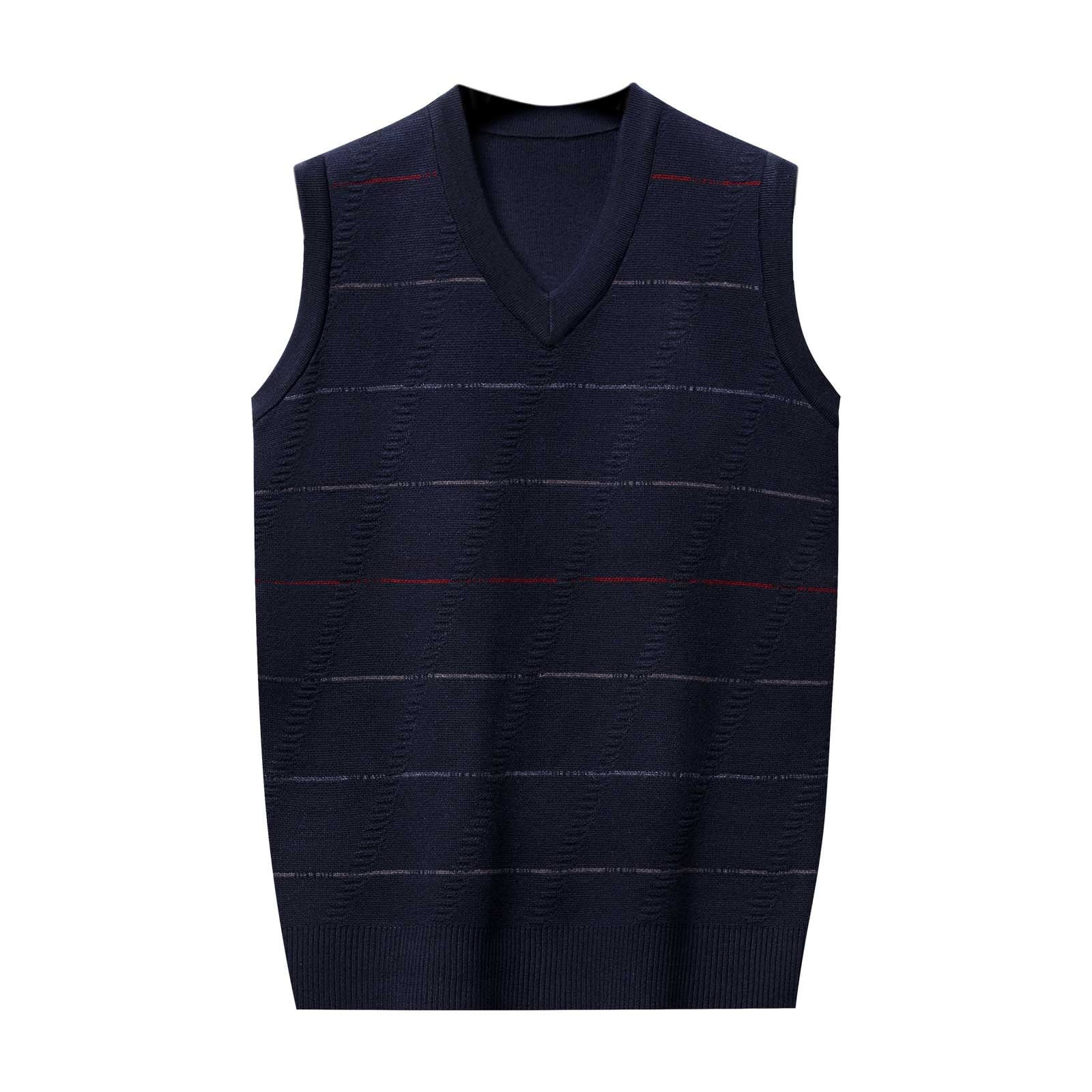 FINALGANG Men's Knitted Sweater Vest Winter Thermal Striped Pattern ...
