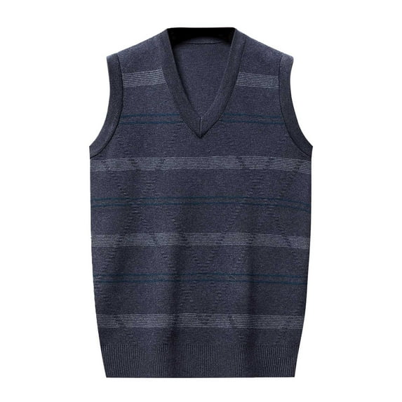 FINALGANG Men's Knitted Sweater Vest Winter Warm Striped Pattern ...