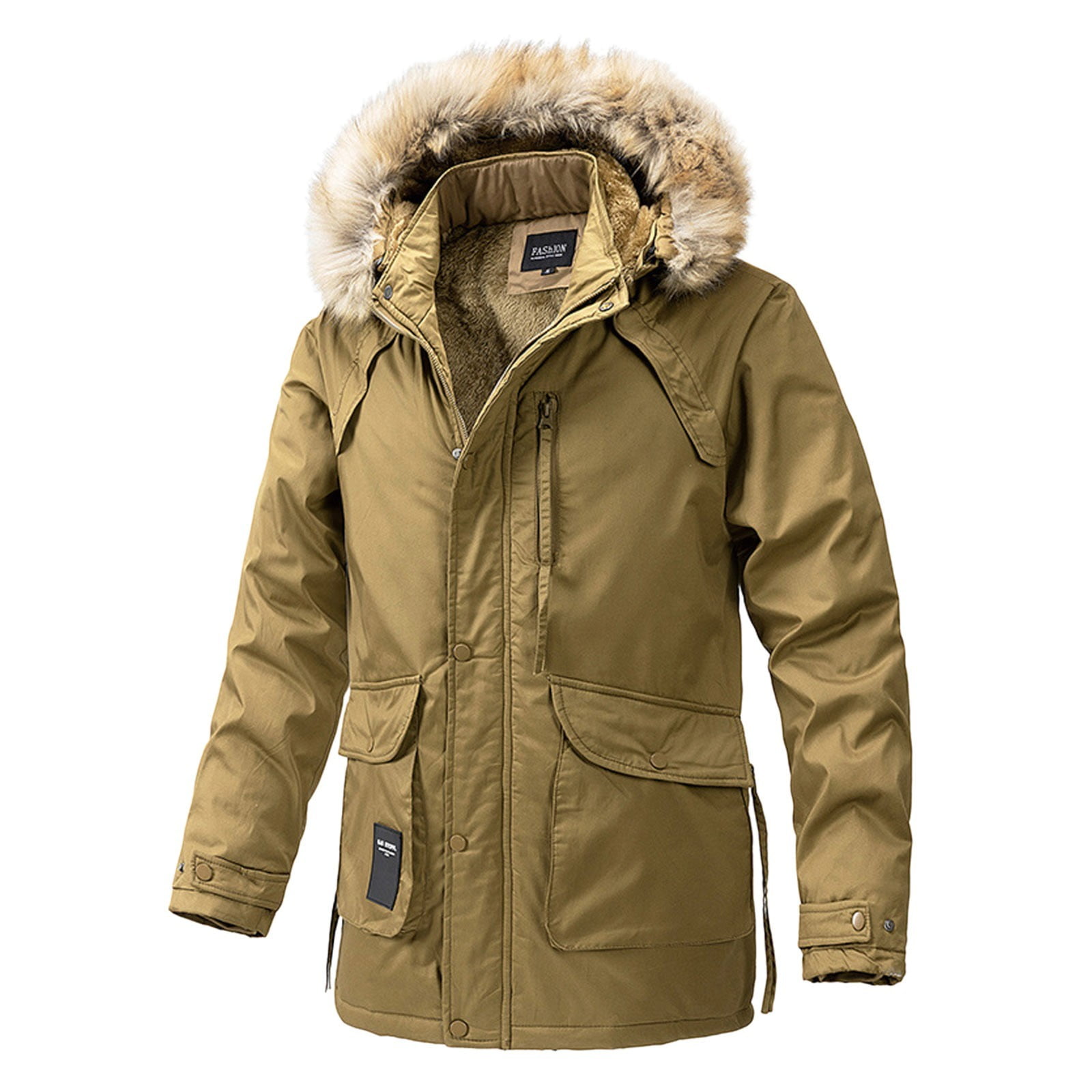 FINALGANG Men's Winter Jacket Solid Color Windproof Thicken Coat Long ...