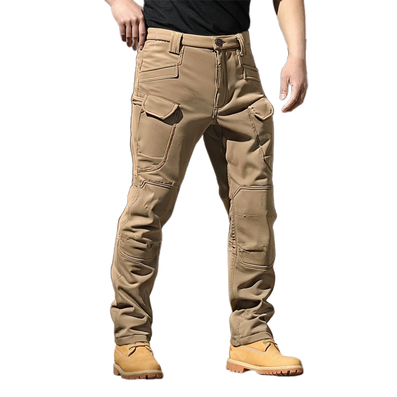 FINALGANG Mens Solid Color Cargo Pants Button Closure Multiple Pockets ...