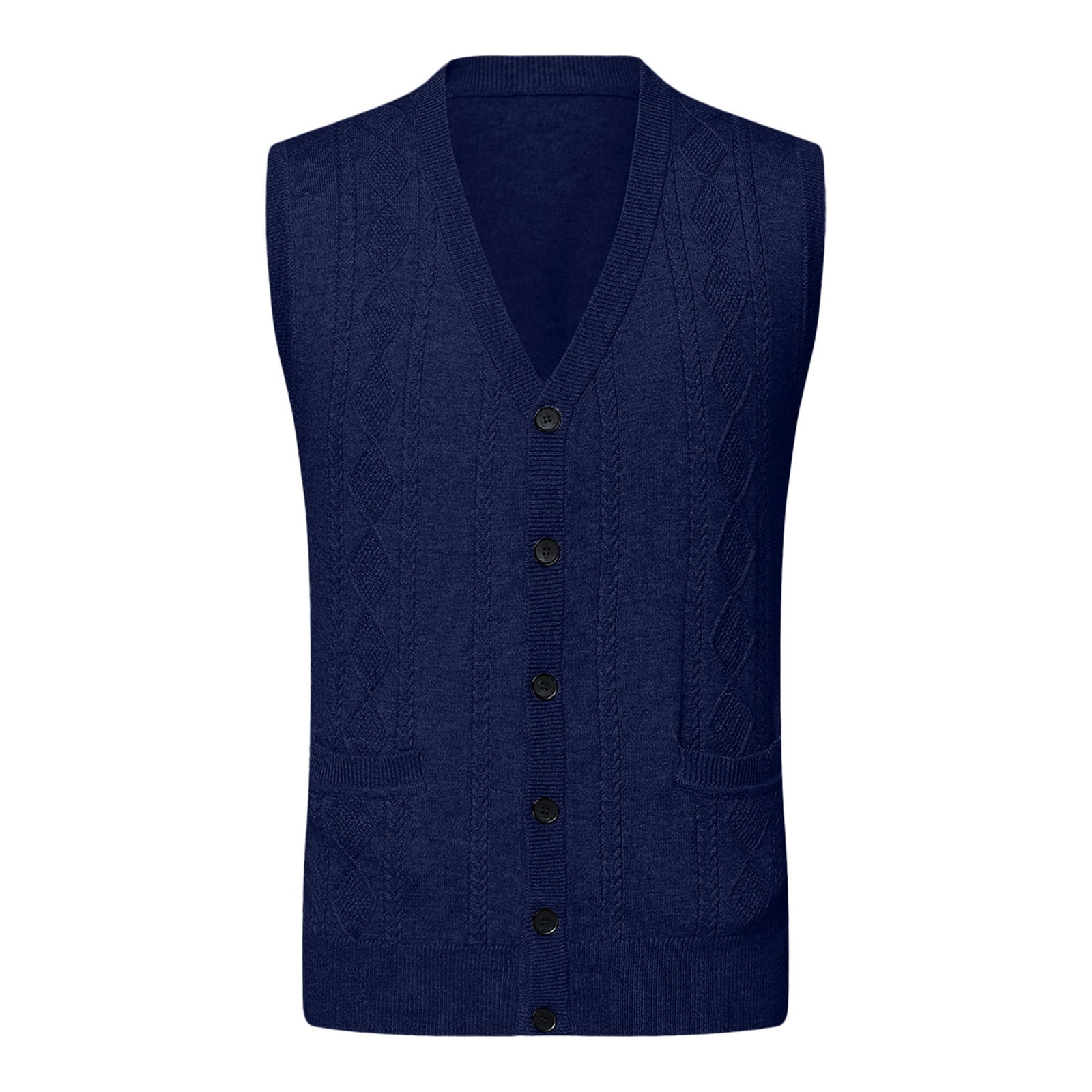 FINALGANG Mens Sweater Vest Solid Color Cable Knit Vest V Neck Button ...