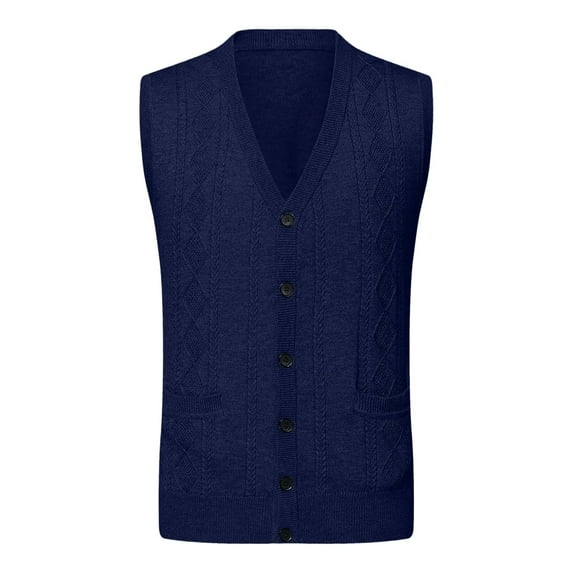 FINALGANG Mens Sweater Vest Solid Color Cable Knit Vest V Neck Button ...