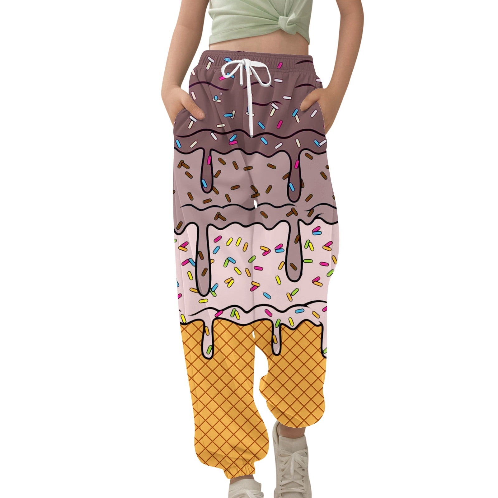 FINALGANG New Pants For Girls Cartoon Ice Cream Print Loose Fit ...