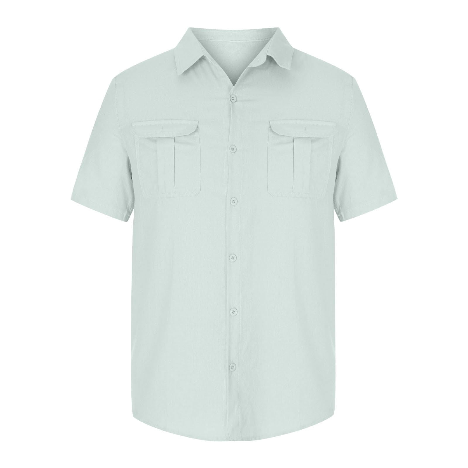 FINALGANG New Shirt For Men Solid Color Short Sleeve Turndown Collar ...