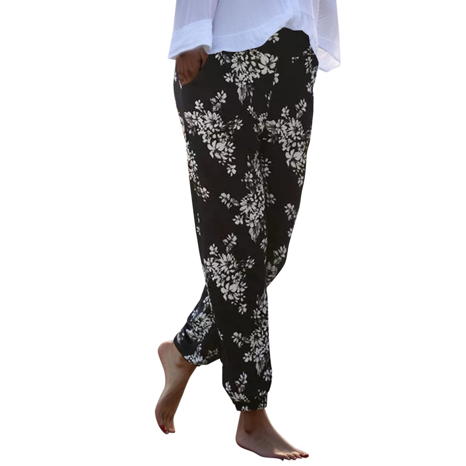 FINALGANG New Trousers For Women Flower Print Bohemian Beach Slacks ...