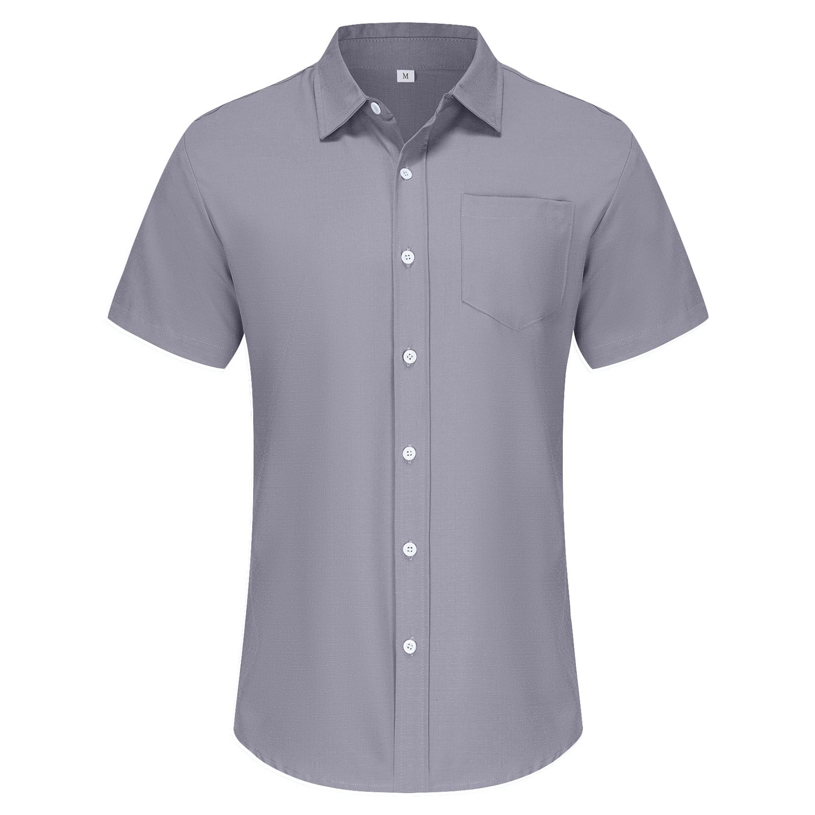 FINALGANG Simple Shirt For Men Solid Color Short Sleeve Turndown Collar ...