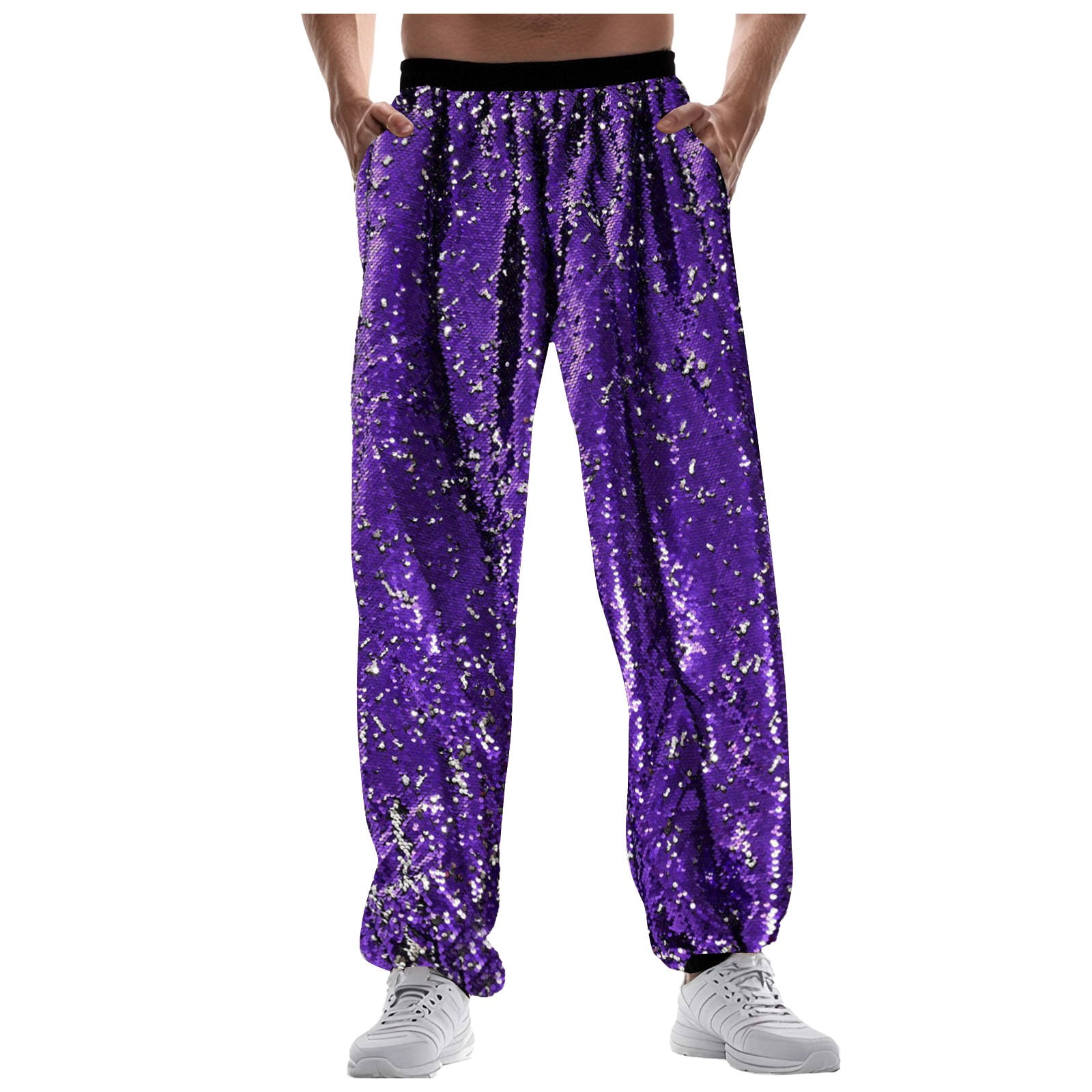 FINALGANG Simple Trousers For Men Sparkly Sequins Tassels Pants Stylish ...