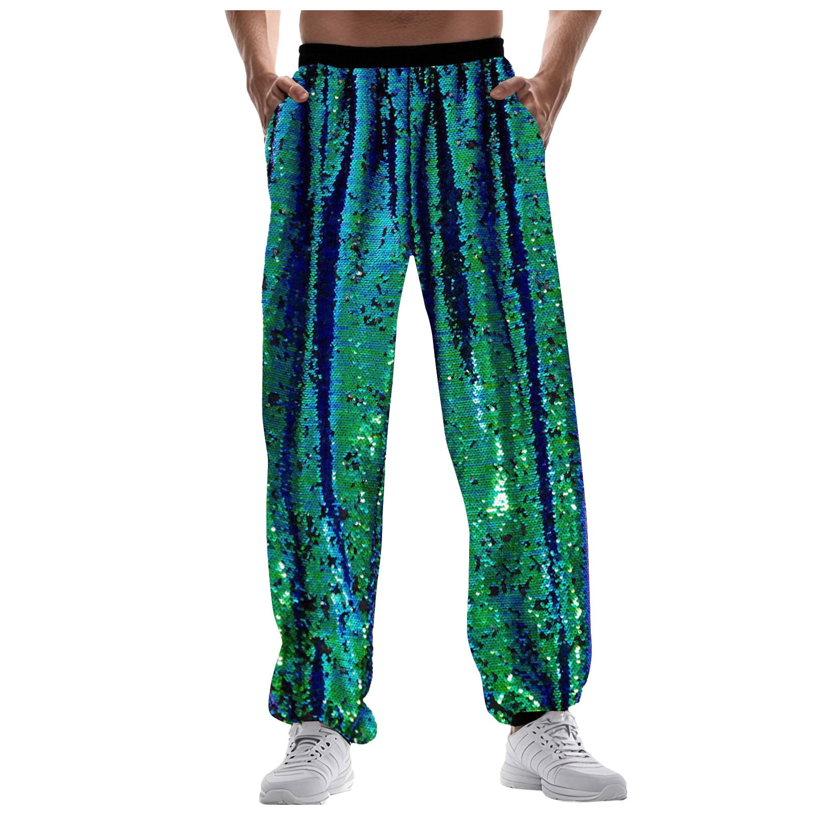 FINALGANG Simple Trousers For Men Sparkly Sequins Tassels Pants Stylish ...