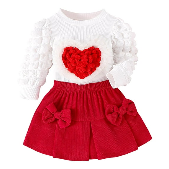 FINALGANG Valentine's Day Girls Baby Corduroy 2 Piece Set Heart Pattern ...