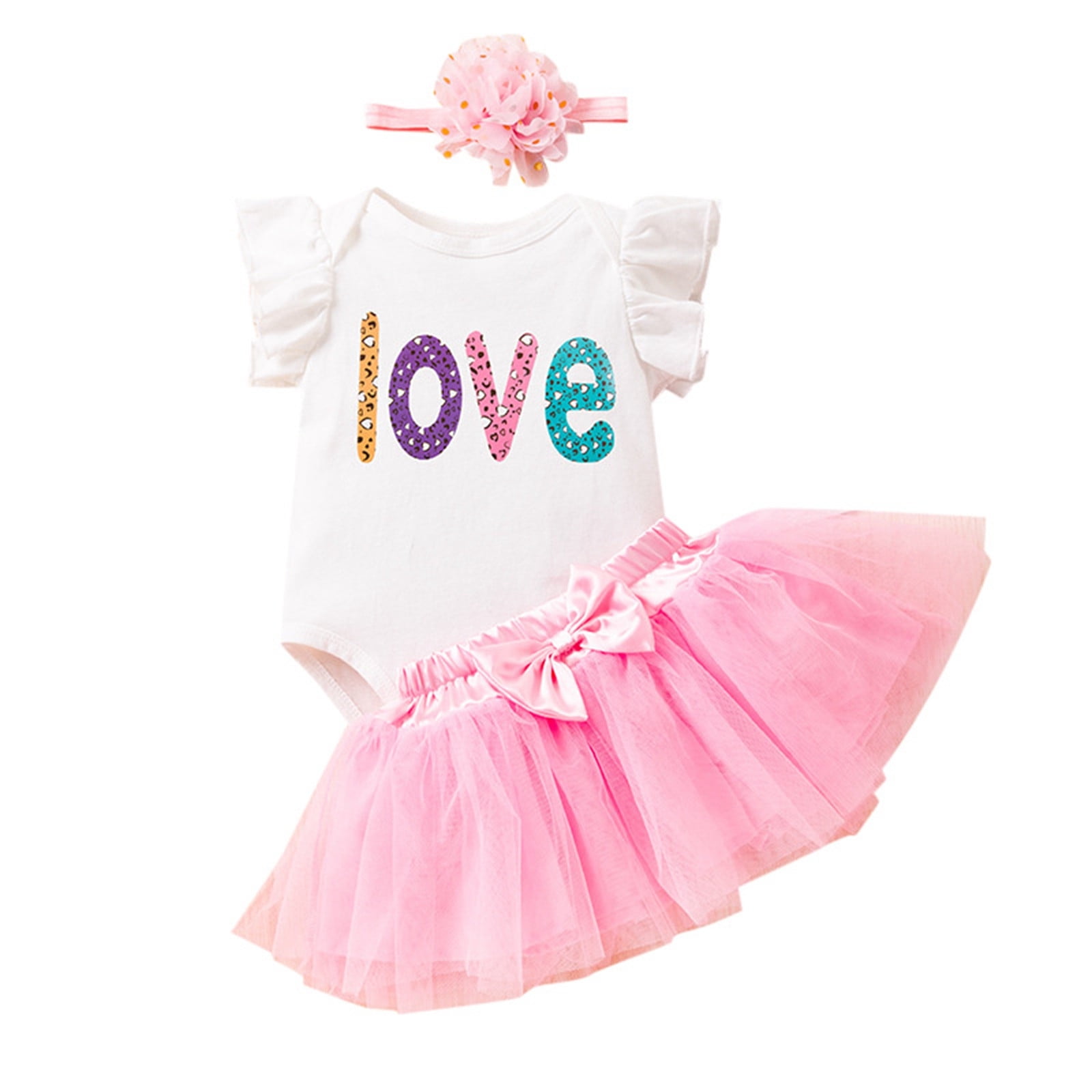 FINALGANG Valentine's Day Girls Baby Heart Prints Jumpsuit Set Ruffled ...