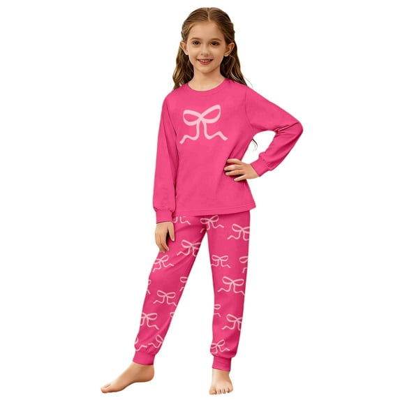 FINALGANG Valentine's Day Girls Kids 2 Piece Homewear Set Cartoon Bow ...