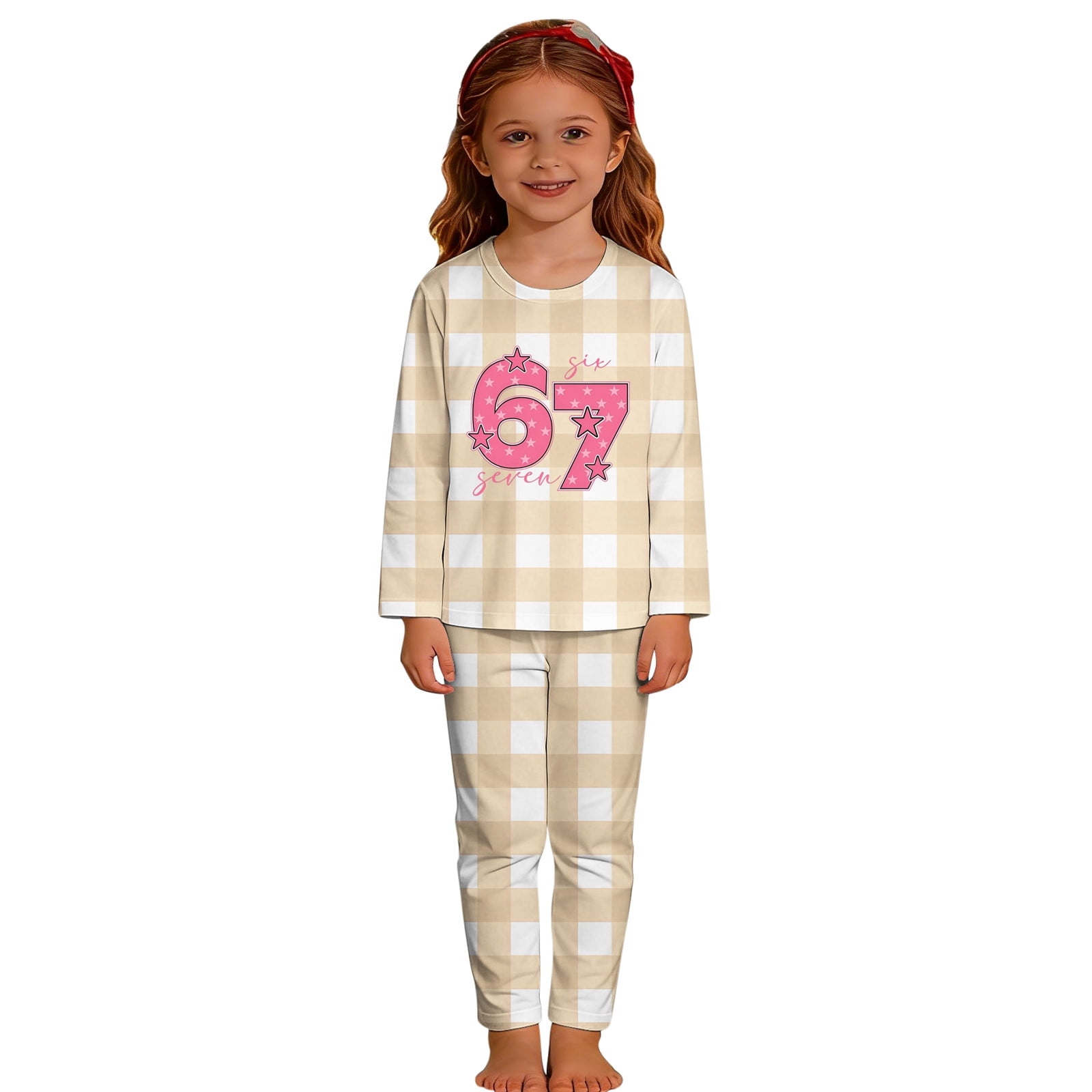 FINALGANG Valentine's Day Girls Kids 2 Piece Homewear Set Number Plaid ...