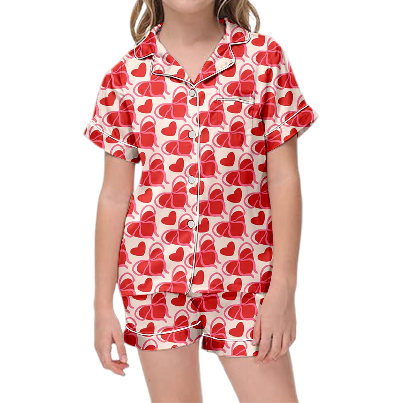 FINALGANG Valentine's Day Girls Kids Bow Heart Prints Homewear Set ...
