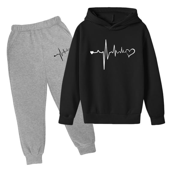 FINALGANG Valentine's Day Girls Kids ECG Prints Sweatshirt Set Long ...