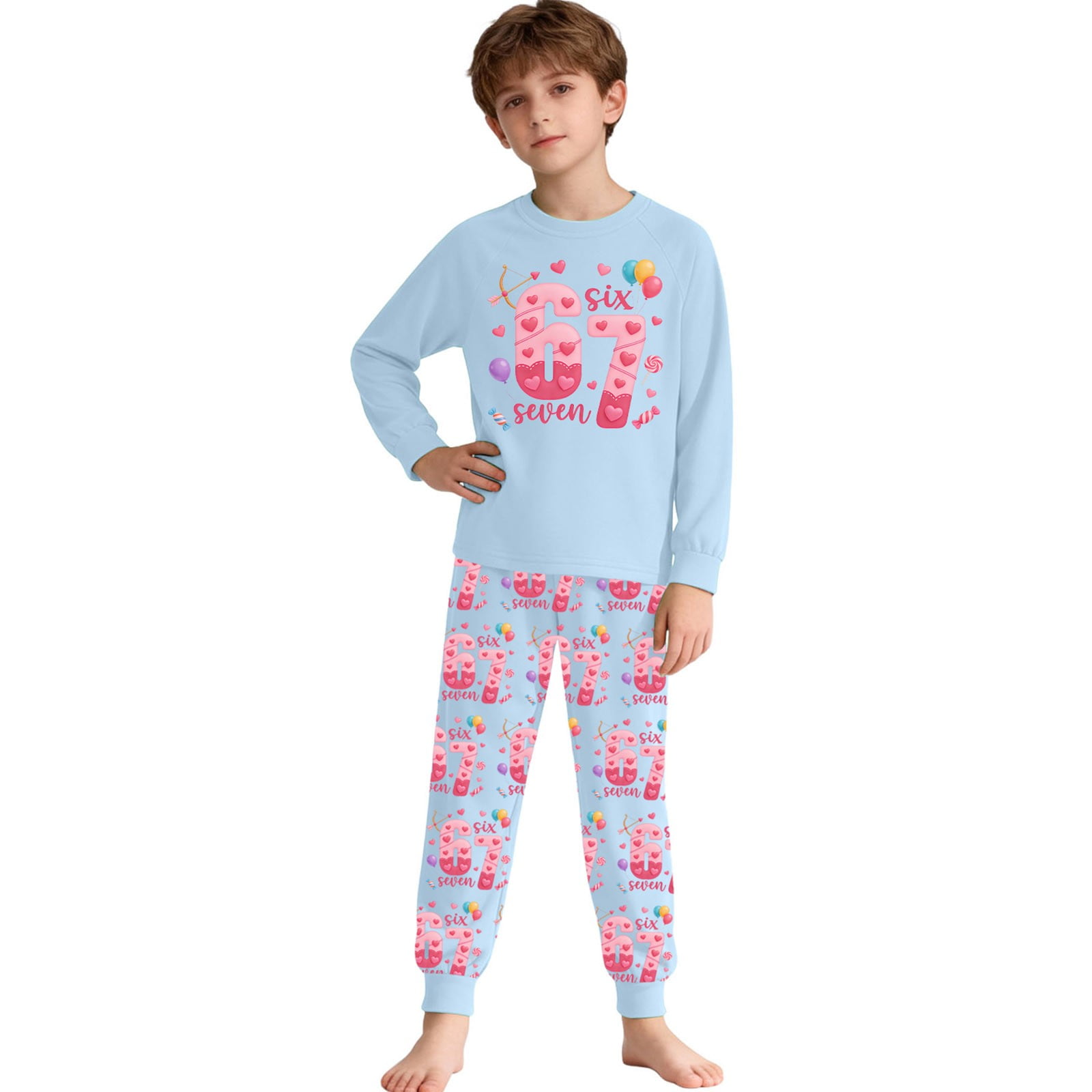 FINALGANG Valentine's Day Girls Kids Number Prints Homewear Set Long ...