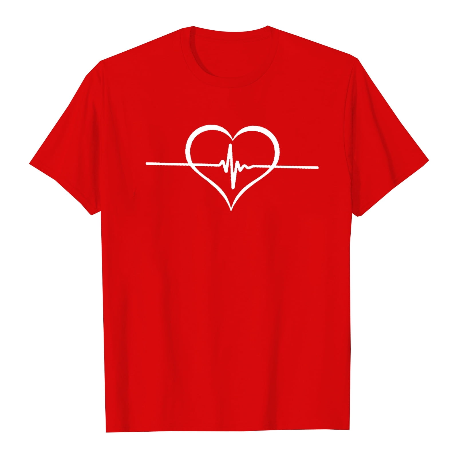 FINALGANG Valentine's Day Men's Couple ECG Heart Prints Loose Fit Tees ...