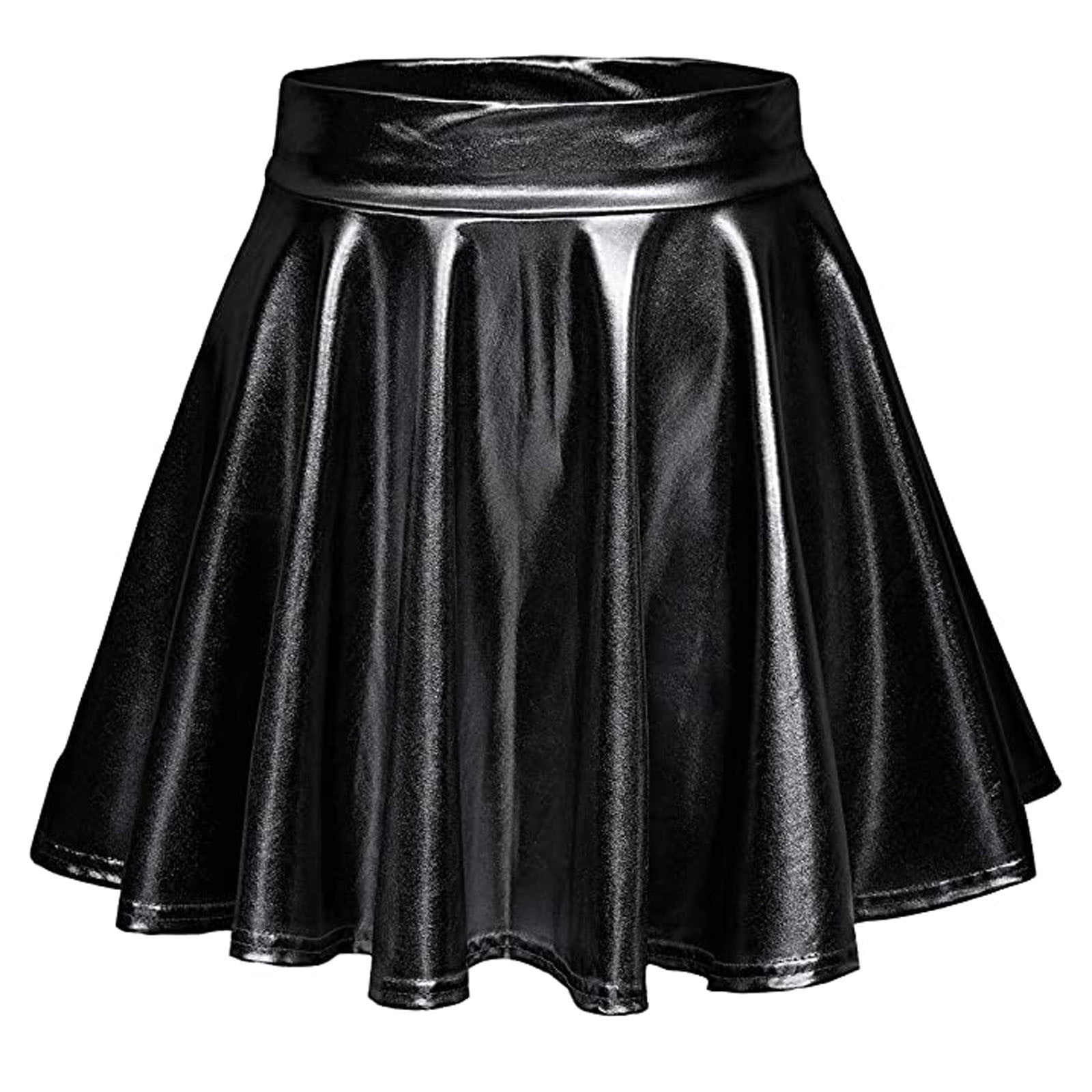 FINALGANG Women Versatile Skirts Solid Color Pleated Hem Shiny Mini ...