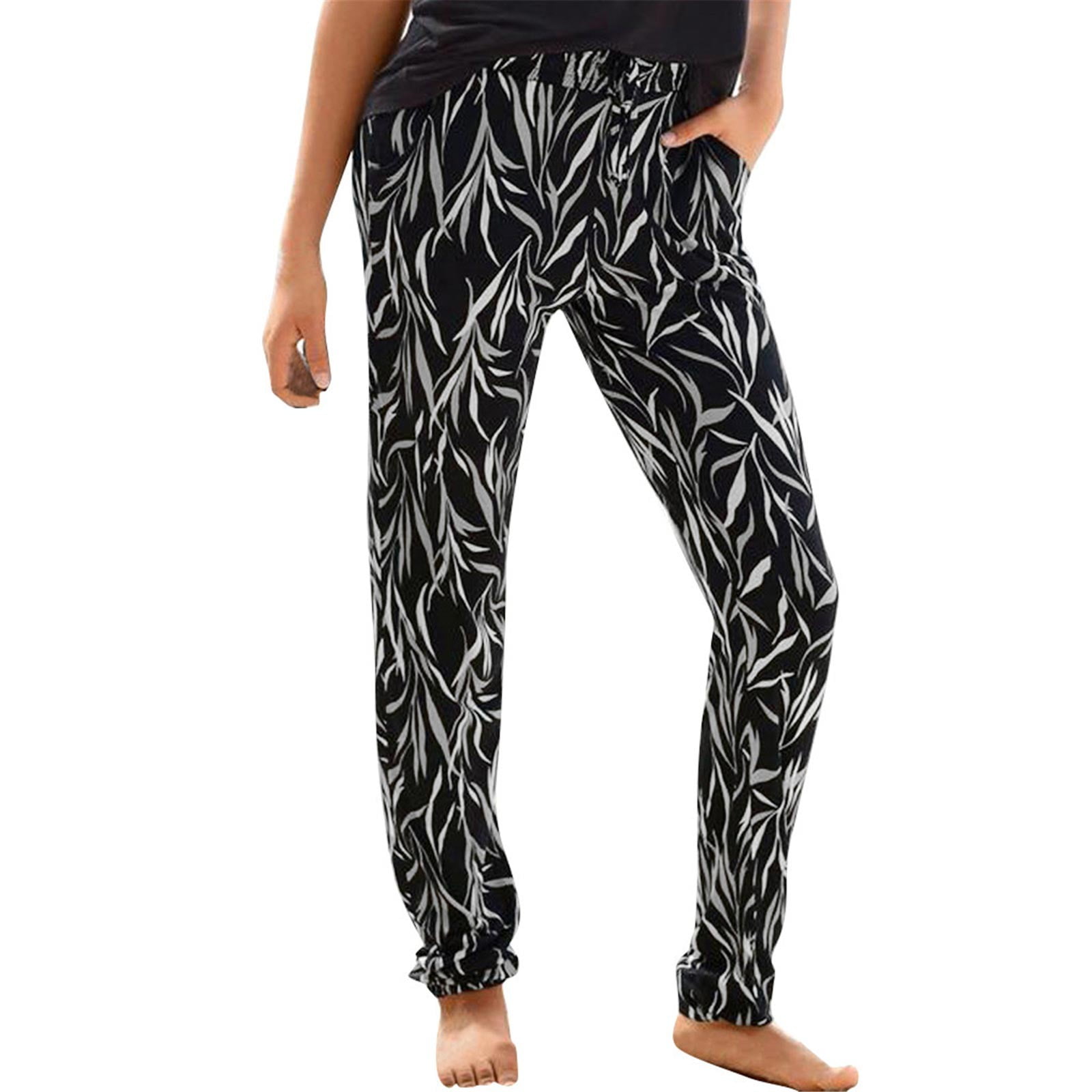 FINALGANG Women Versatile Trousers Print Elastic Waistband Slimming ...