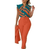 FINALGANG Women's 2 Piece Casual Set Color Block 2 Piece Set Patterned ...