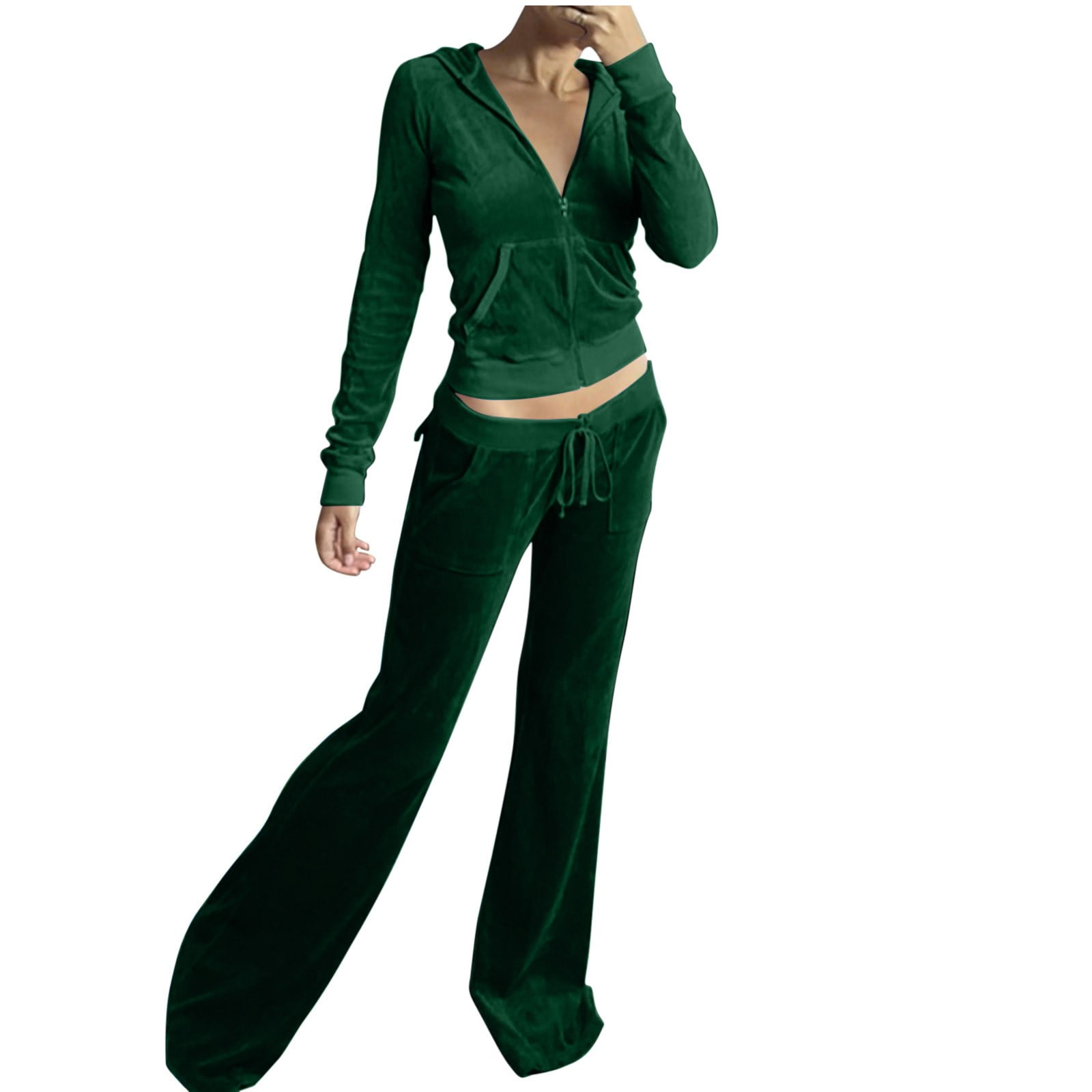 FINALGANG Women's 2 Piece Tracksuit Solid Color Velvet Set Long Sleeve ...