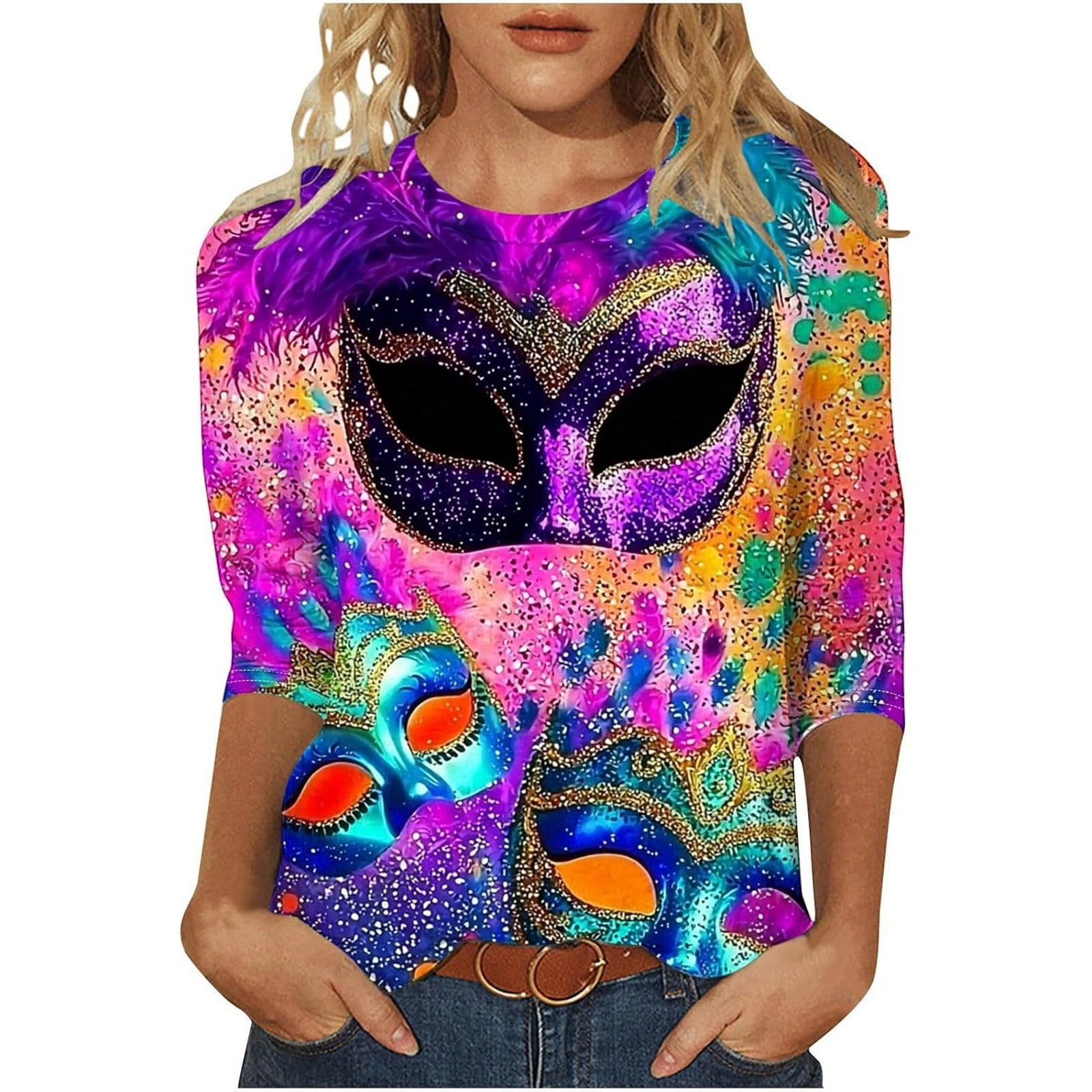 FINALGANG Women's Carnival Prints T Shirts Crewneck Three Quarter ...