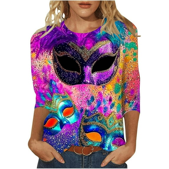 FINALGANG Women's Carnival Prints T Shirts Crewneck Three Quarter ...
