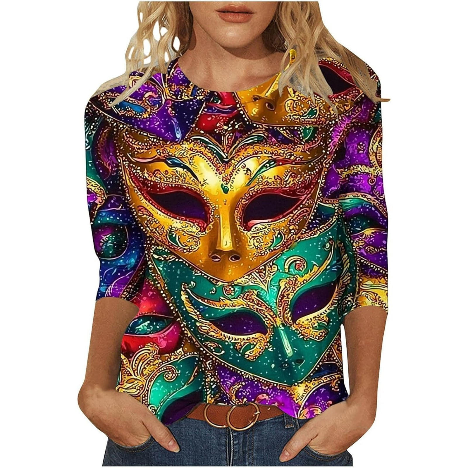 FINALGANG Women's Carnival Prints T Shirts Crewneck Three Quarter ...