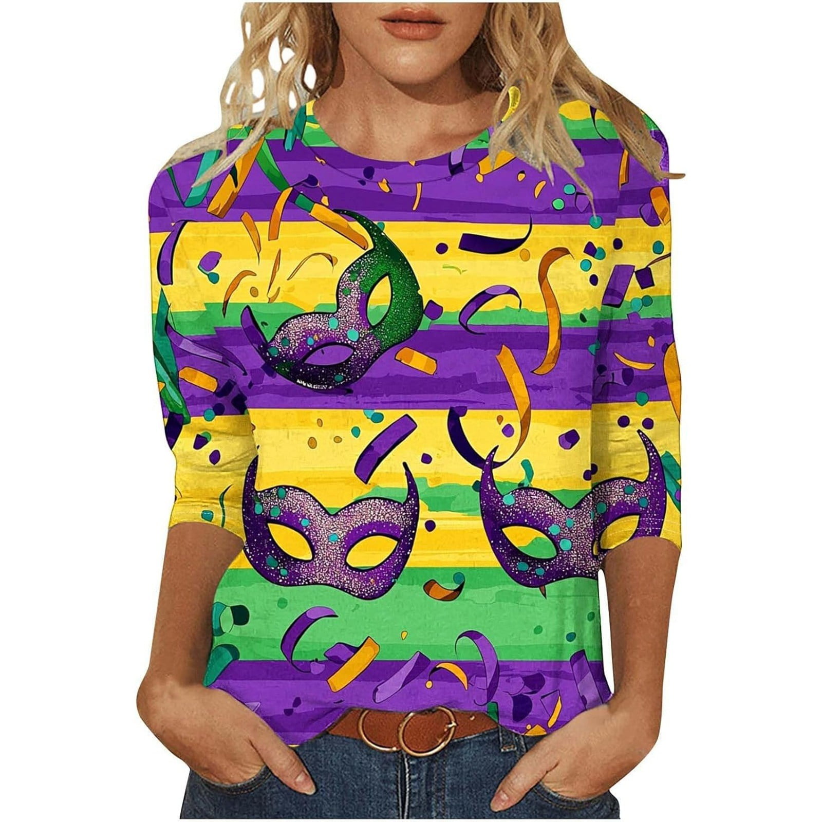 FINALGANG Women's Carnival Prints T Shirts Crewneck Three Quarter ...