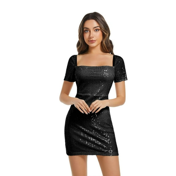 FINALGANG Women's Carnival Solid Color Sequin Short Sleeve Mini Dress ...