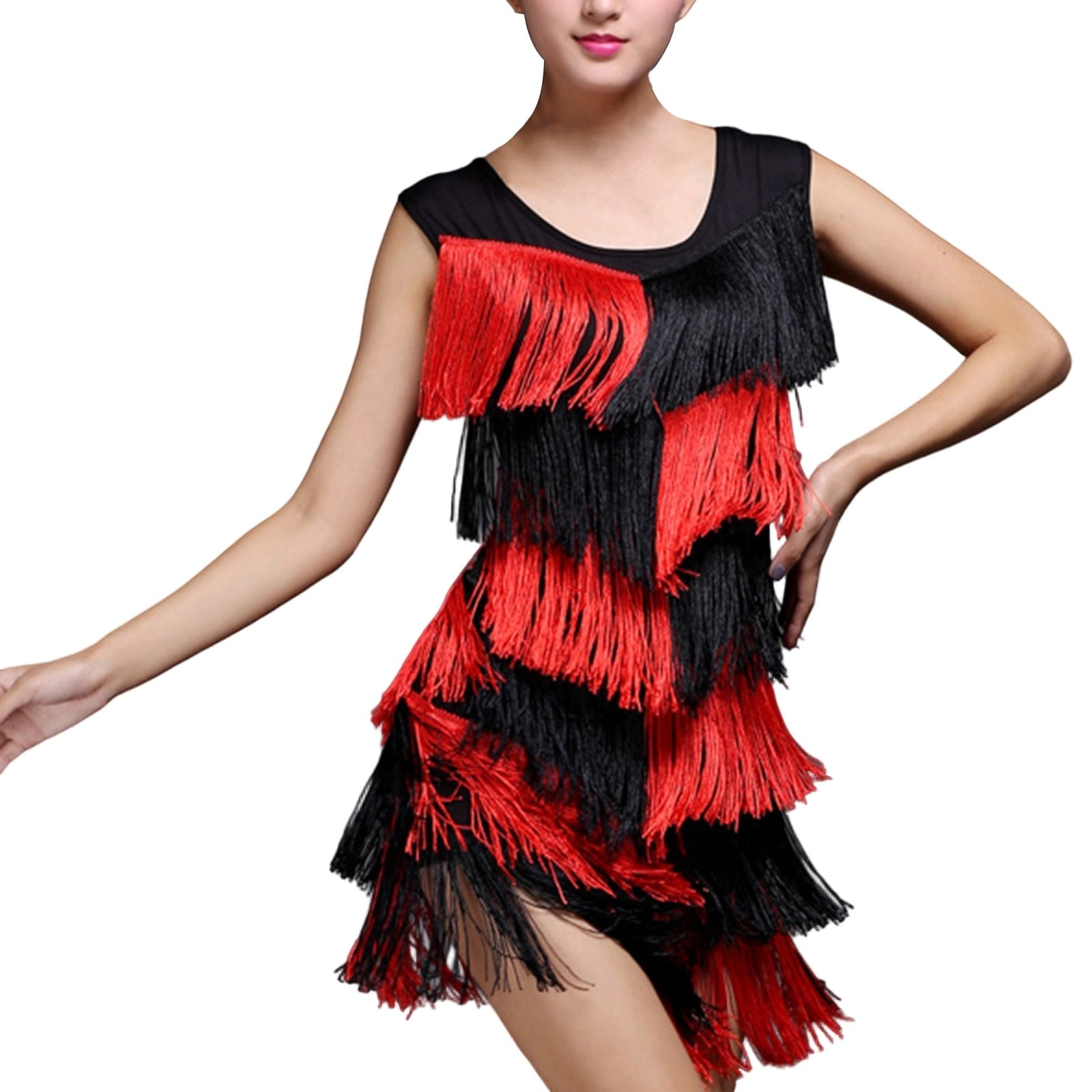 FINALGANG Women's Carnival Striped Fringe Sleeveless Mini Dress ...