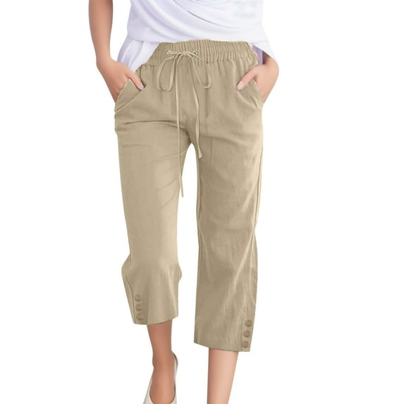 FINALGANG Women's Casual Trousers Solid Color Elastic Waisted ...