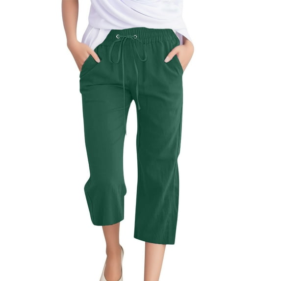 FINALGANG Women's Casual Trousers Solid Color Elastic Waisted ...