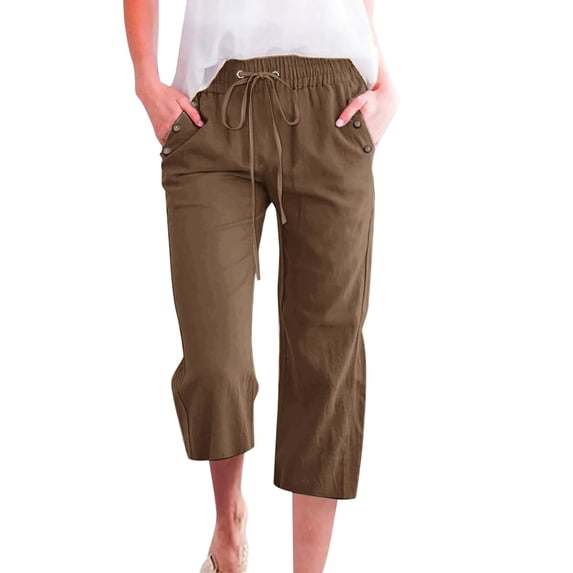 FINALGANG Women's Casual Trousers Solid Color Elastic Waisted ...