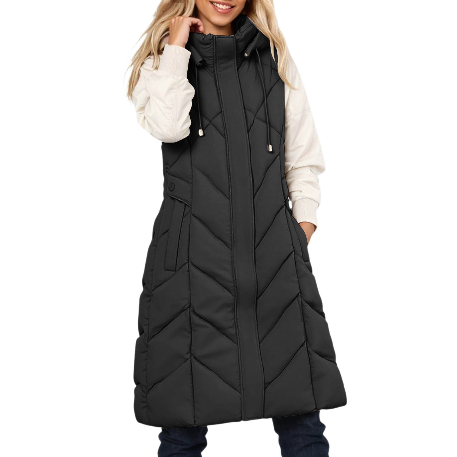 FINALGANG Women's Puffer Coat Thermal Solid Color Relaxed Fit Long ...