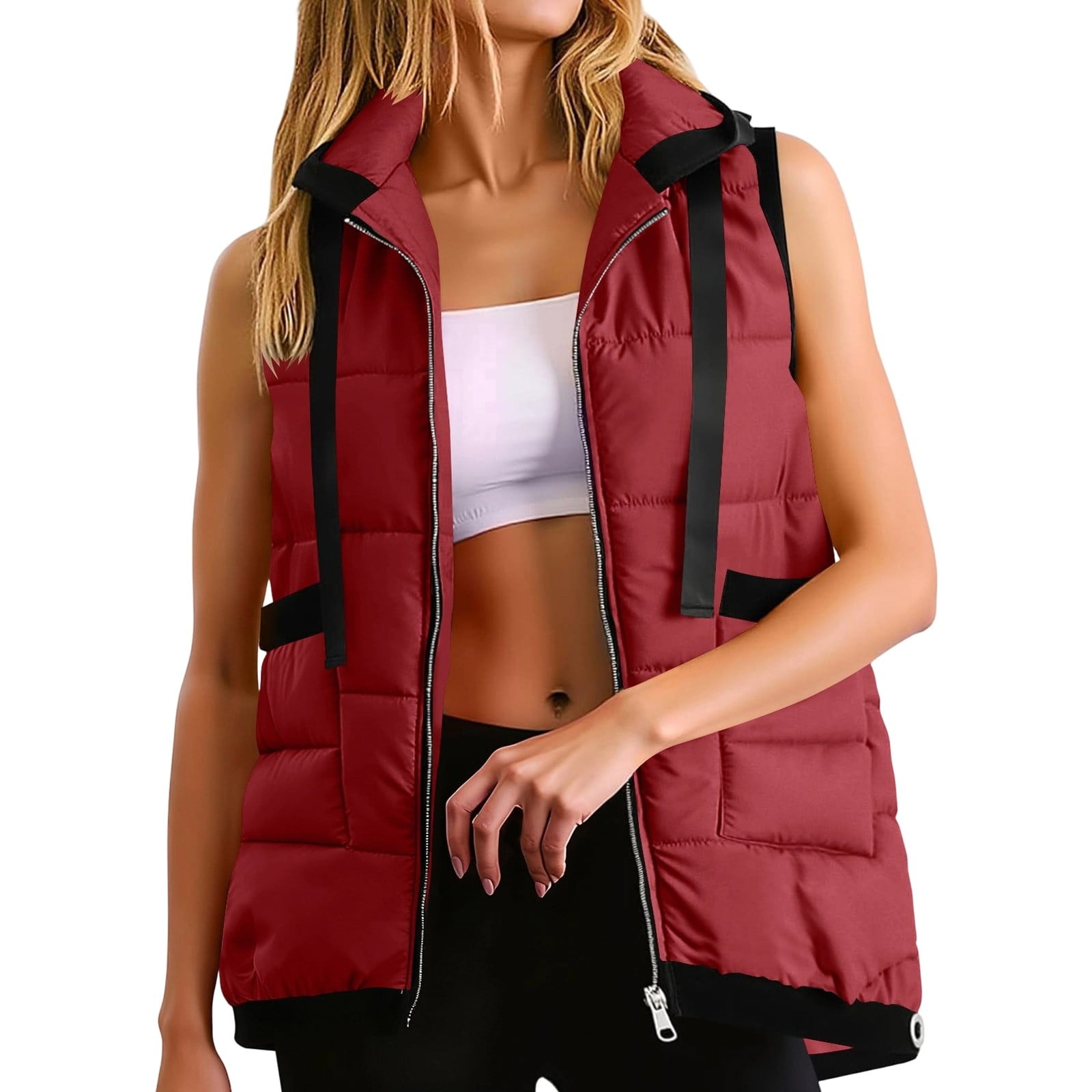 FINALGANG Women's Puffer Vest Solid Color Sleeveless Zipper Jacket ...