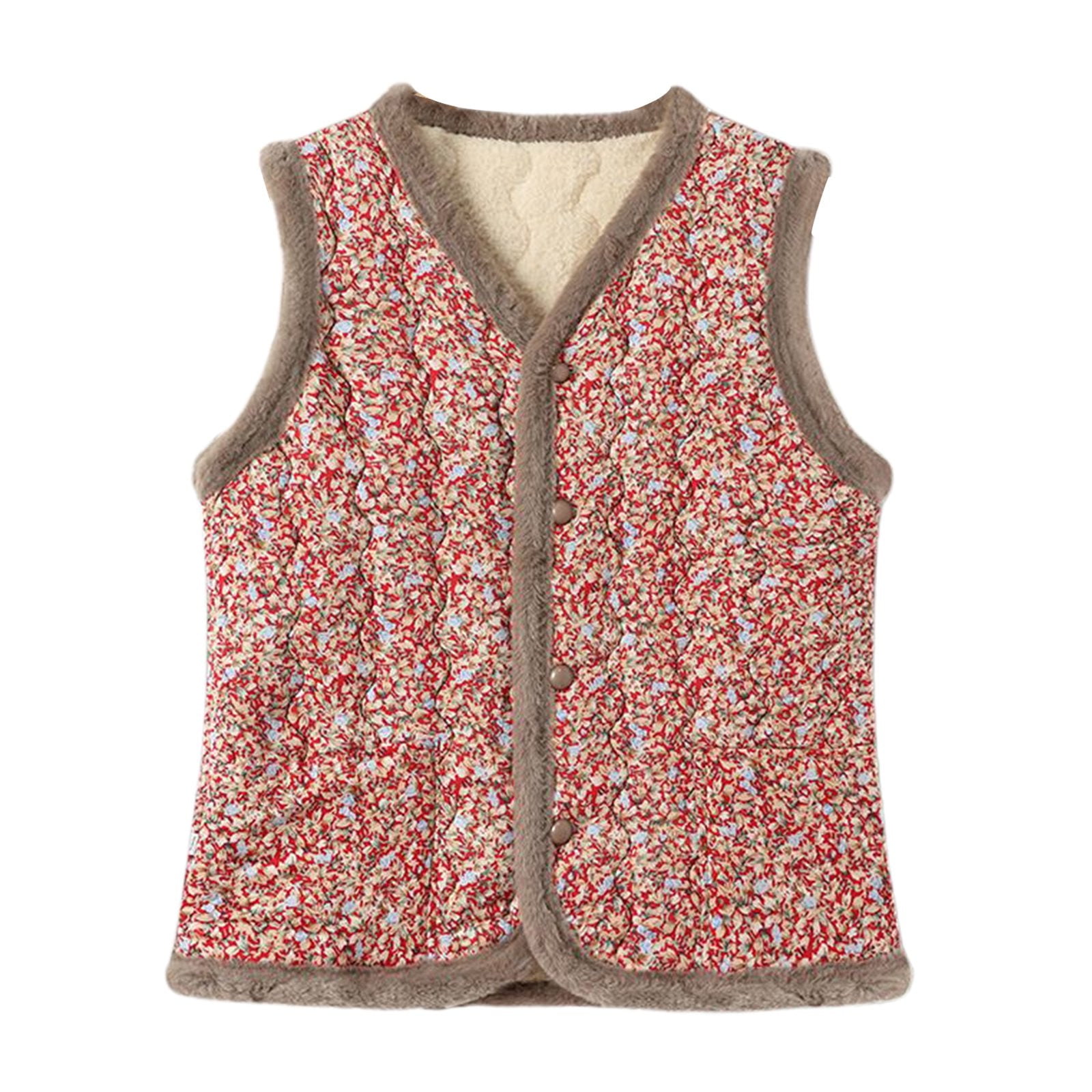 FINALGANG Women's Quilted Vest Winter Warm Plush Lined Floral Pattern ...