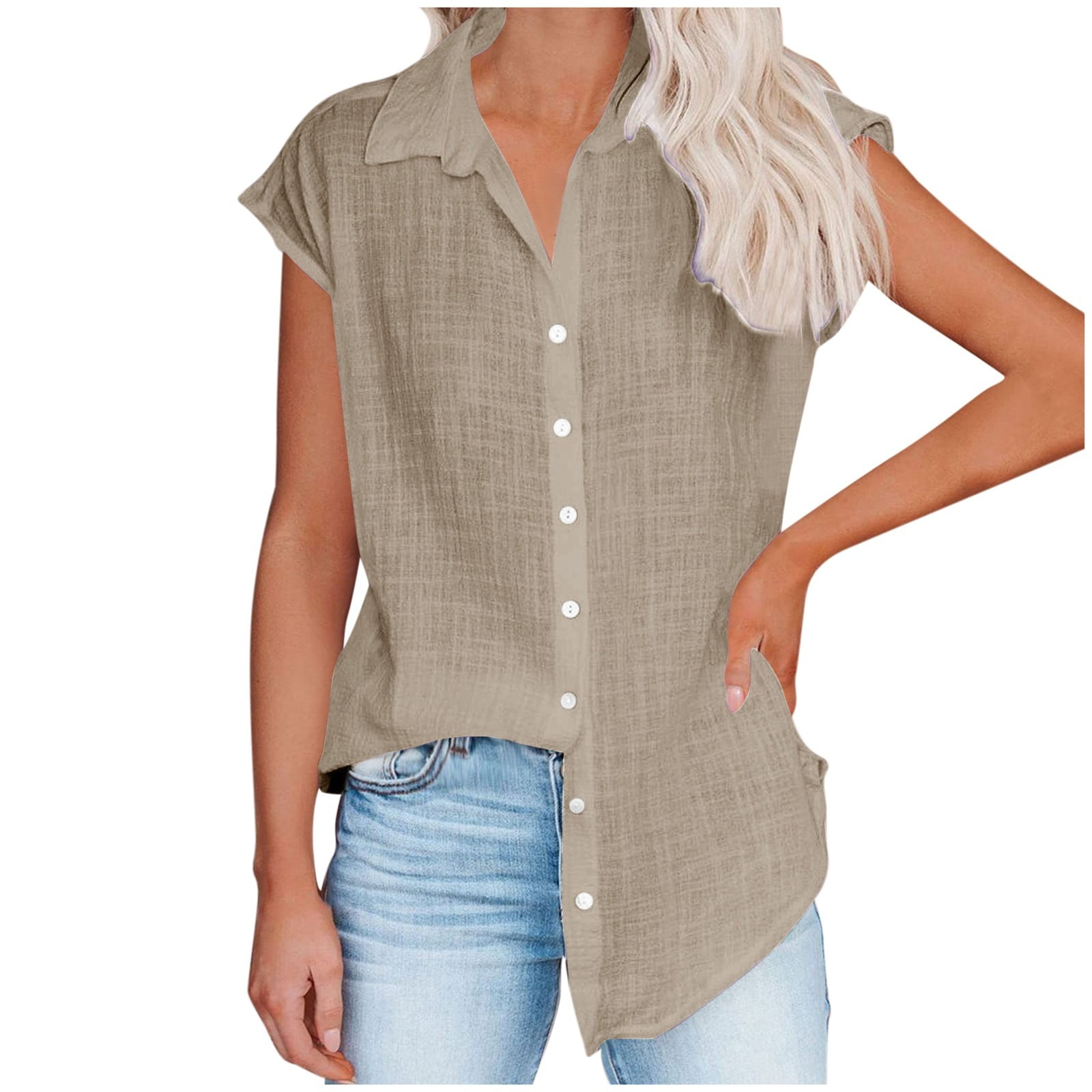 FINALGANG Women's Shirts Summer Solid Color Short Sleeve Shirts ...