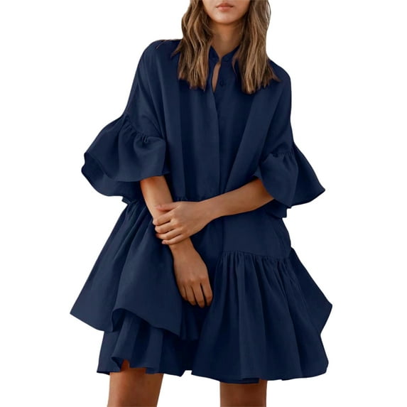 FINALGANG Women's Solid Color Long Sleeve Mini Dress Oversized Puff ...