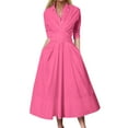 FINALGANG Women's Solid Color Three Quarter Sleeve Midi Dress Collar ...