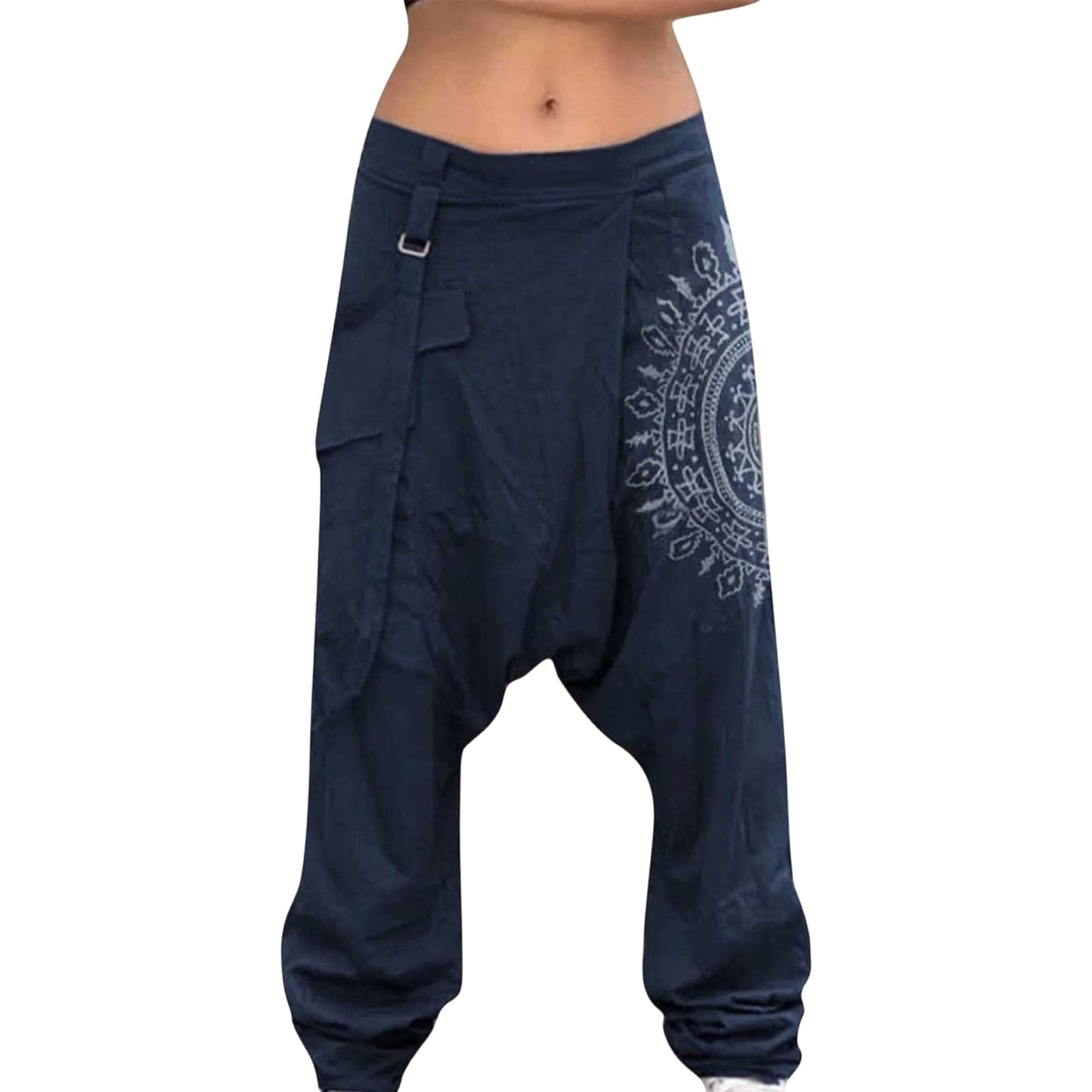 FINALGANG Womens Boho Fashion Casual Print Harem Pants With Adjustable ...