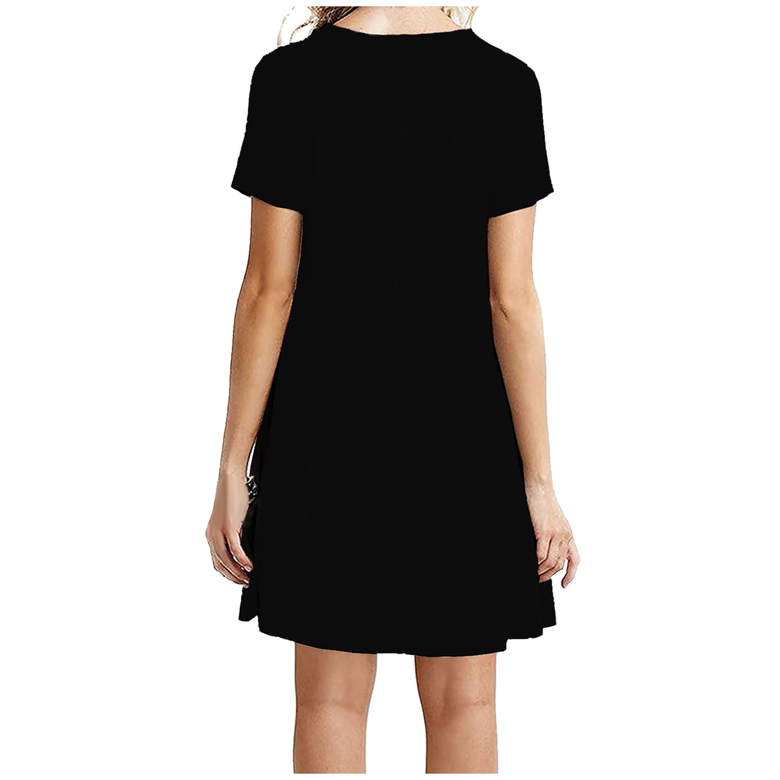 FINALGANG Womens Dress Solid Color Short Sleeve Mini Dress With ...