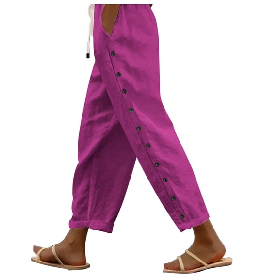 FINALGANG Womens Solid Color Barrel Ankle Pants With Side Button ...