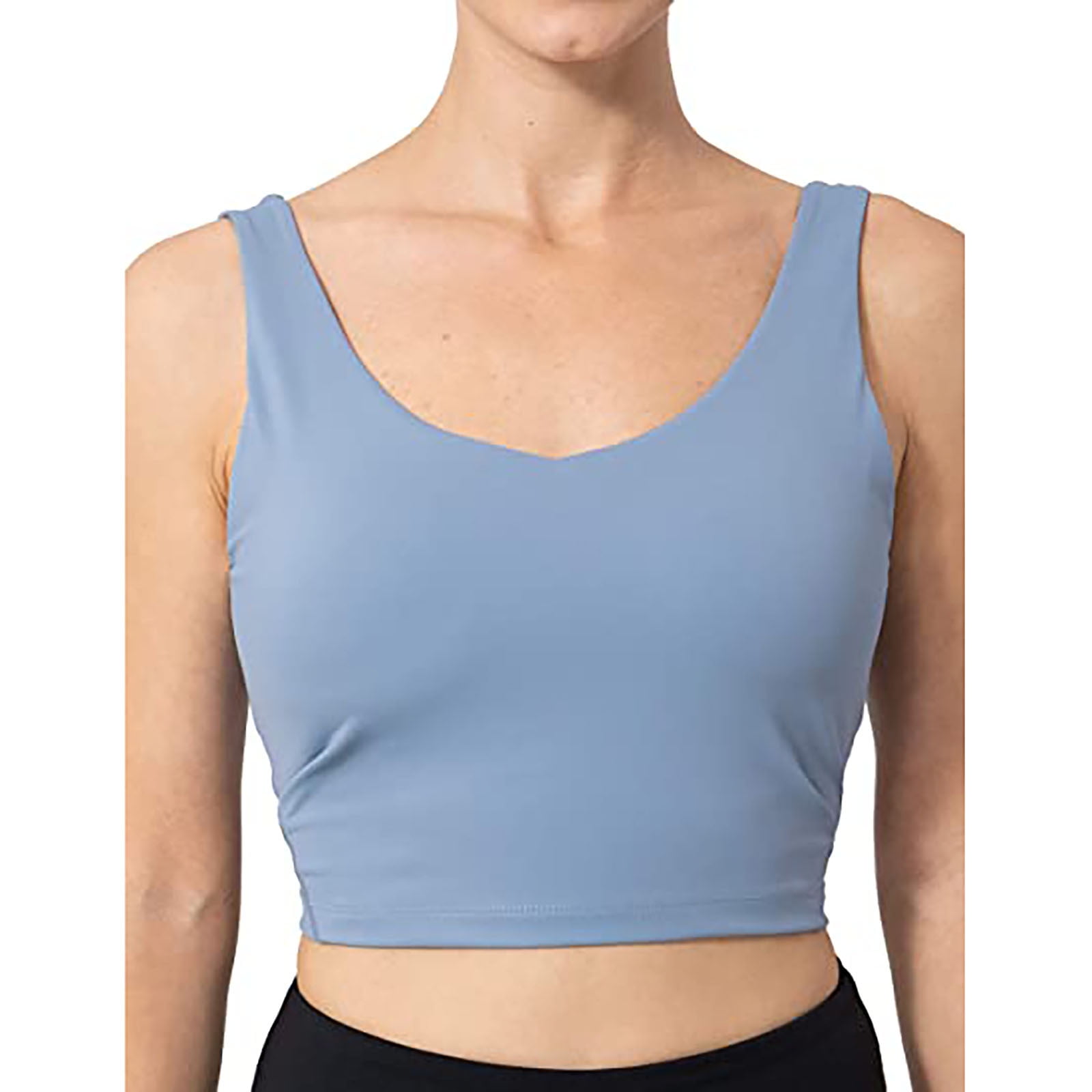 FINALGANG Womens Tank Solid Color Sleeveless Crop Sports Bra With V ...