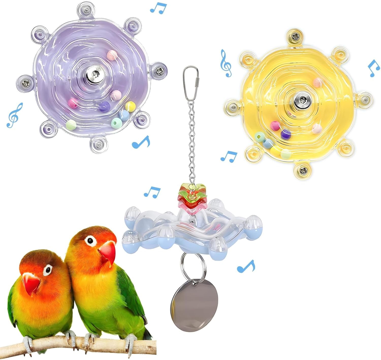FINAQUA 3-Pack Interactive Bird Spinner Toys - Colorful Chew & Rattle ...