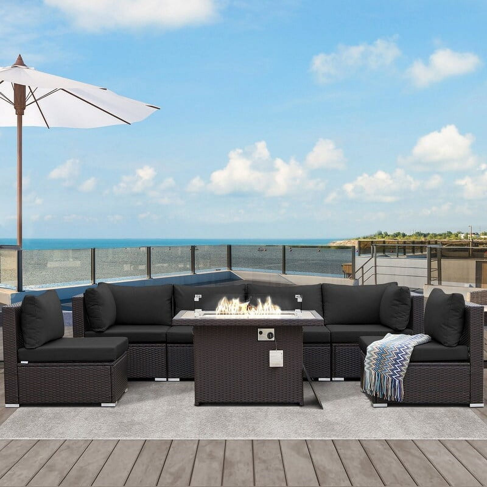 FINCATI Outdoor Wicker Patio Furniture Conversation Sectional Sofa Set ...
