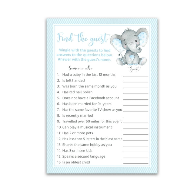FIND THE GUEST Baby Shower Game — Pack of 25 — BOY Baby Shower ...