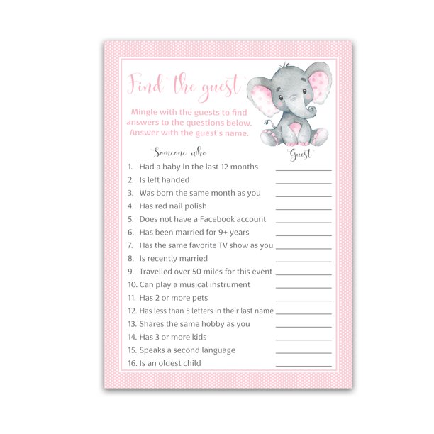 FIND THE GUEST Baby Shower Game — Pack of 25 — GIRL Baby Shower Game, Icebreaker Baby Shower ...